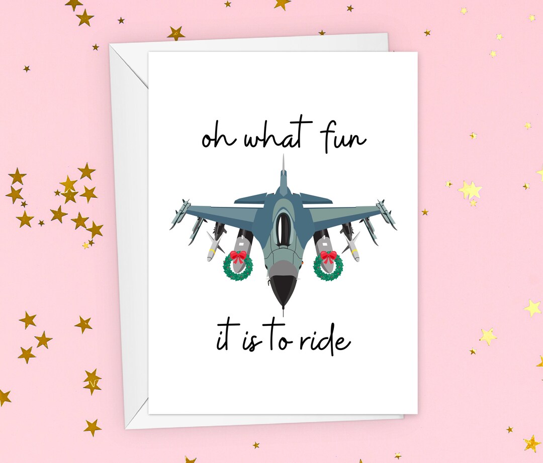 Kids Card, Fighter Jet Card, Pilot Gift, Oh What Fun It is to Ride ...