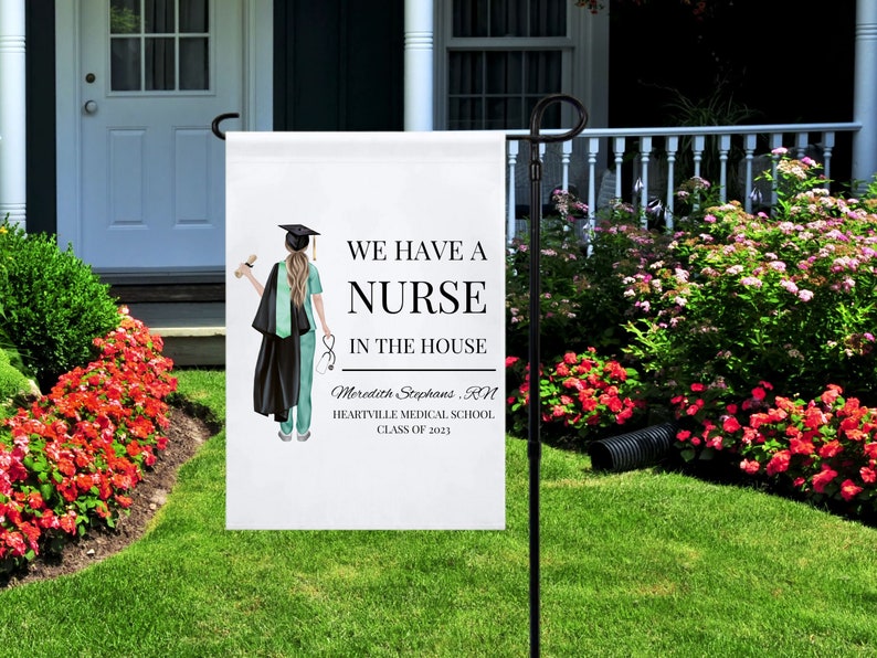 Personalized Nurse Graduate Garden Flag, Nursing School Graduation Yard ...
