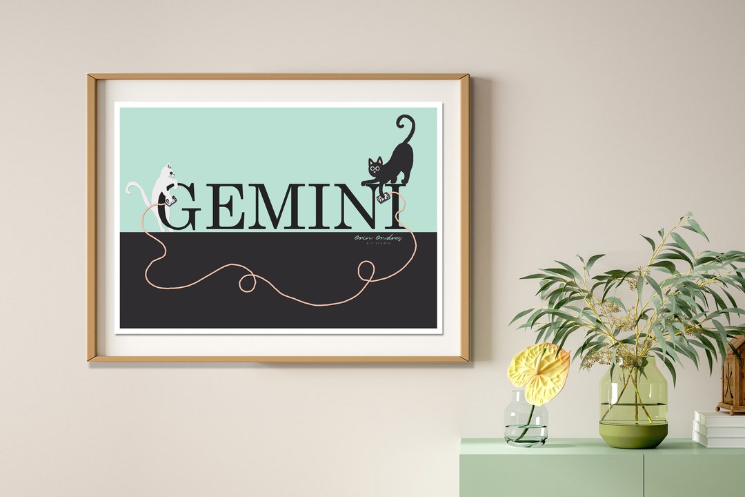 Gemini Cat Zodiac Artwork - Etsy