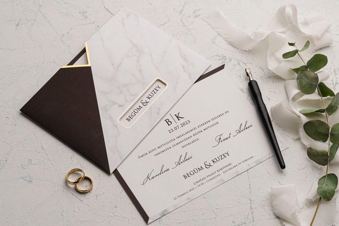 Marble Wedding Invitation, Elegant Gilding Customizable Design, Luxury ...