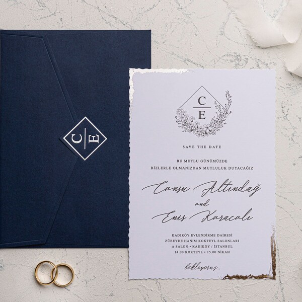 Navy Blue and Silver Wedding Invitations - Etsy