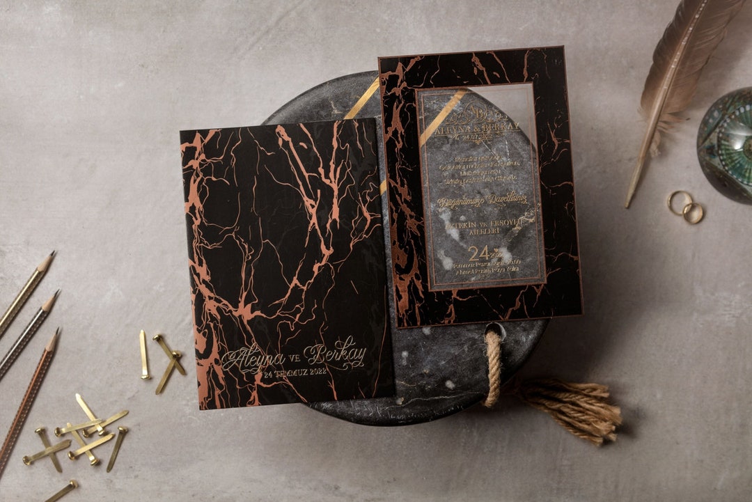 Black Marble Wedding Invitation, Thick Acetate Invitation Card, Wedding ...