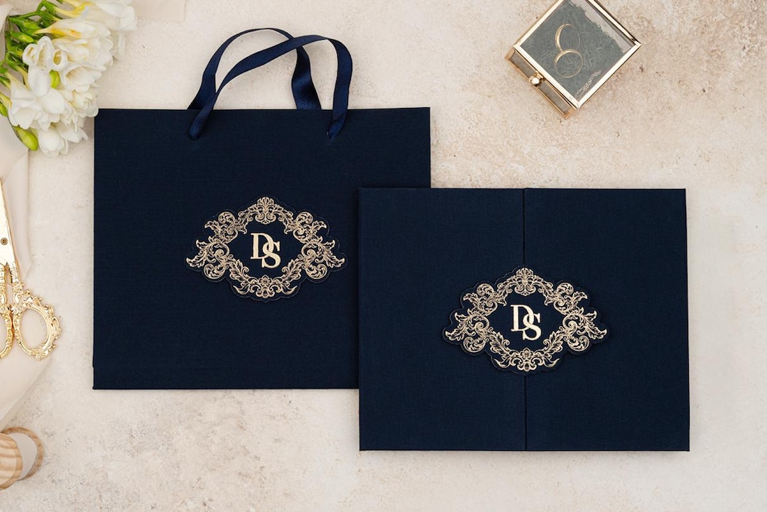 Blue Linen Fabric Wedding Invitation, Fabric Invitation, Linen ...