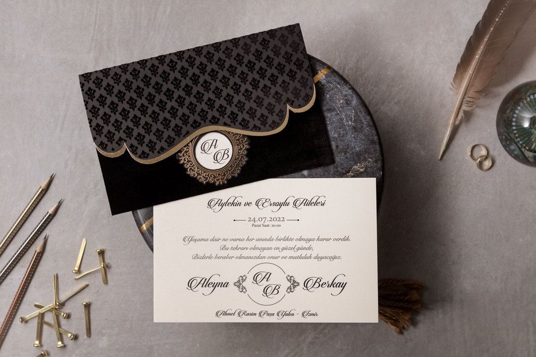 Black Wedding Invitation, Elegant Gorgeous Black Invitation Set, Modern ...