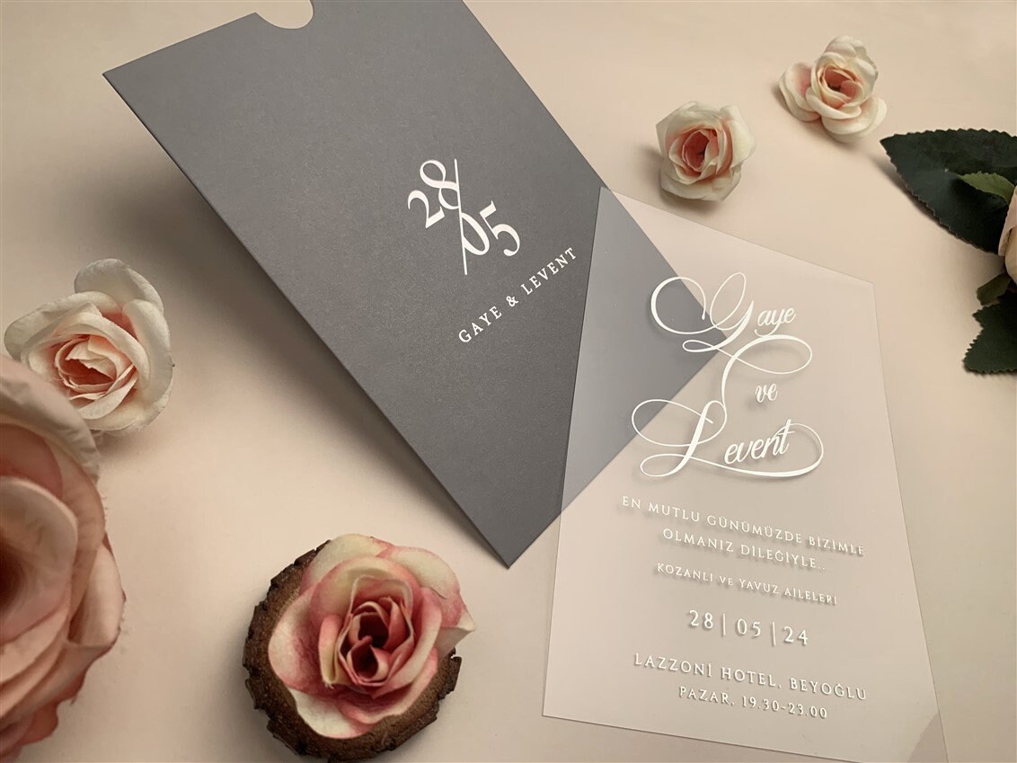 Acrylic Wedding Invitation, Silver Foil Transparent Card, Elegant ...