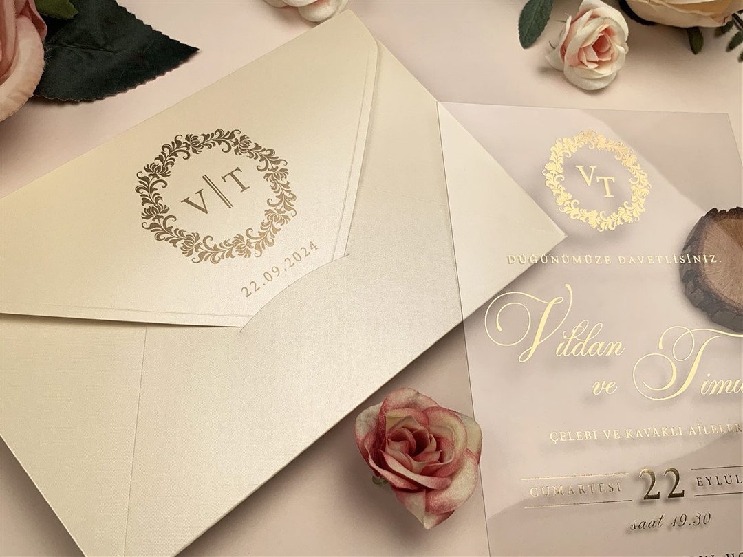 Acrylic Wedding Invitation, Transparent Card With Gold Foil, Elegant ...