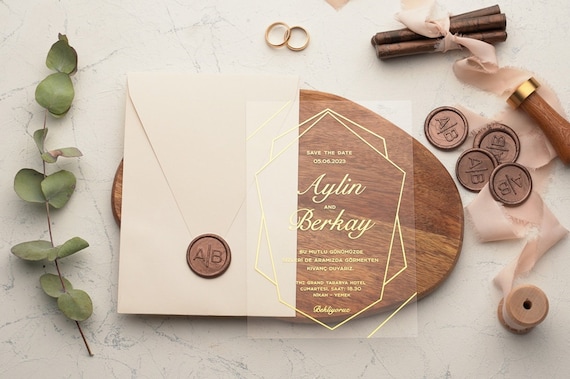 Custom Wax Seal Stamped Invitation Card for Wedding Acrylic - Etsy