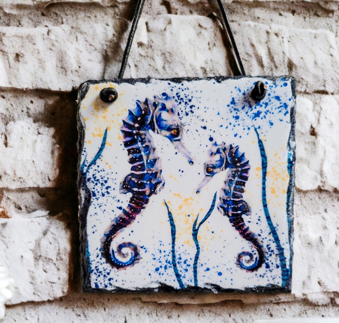Seahorse Wall Hanging, Seahorse Wall Decoration, Seahorse Slate Picture ...