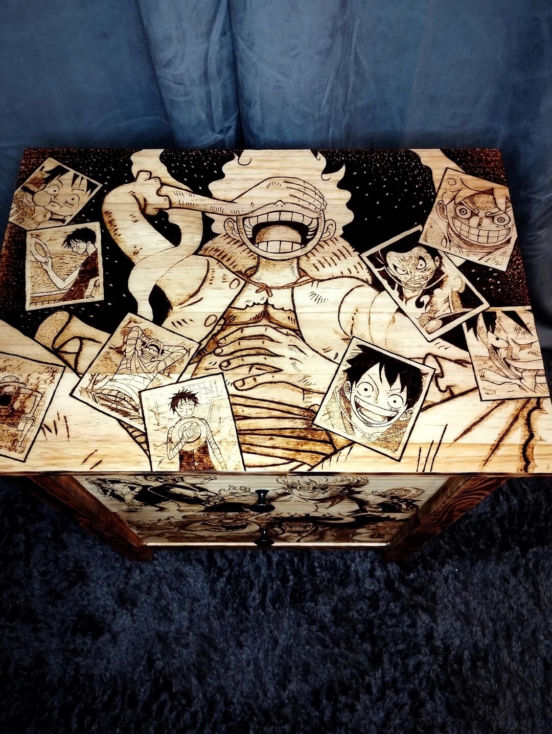 One Piece Bedside Table Handmade With Pyrography / Nightstand With ...