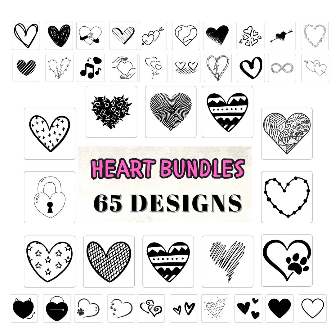 Black and White Heart Set, Valentine Heart Png, Heart Bundle, Heart Png ...