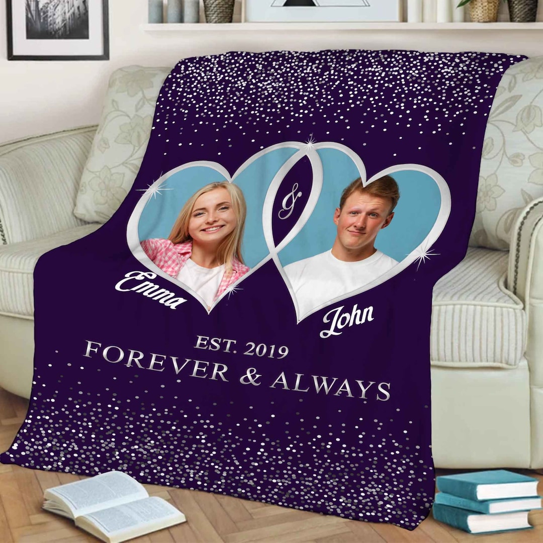 Customized Two Heart Couples Photo Blanket Couple Fleece Blanket Gift ...