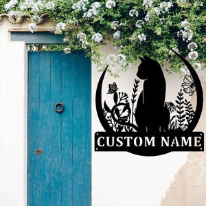 Personalized Cute Cat Sign Metal Wall Art,black Cat Wall Decor ...