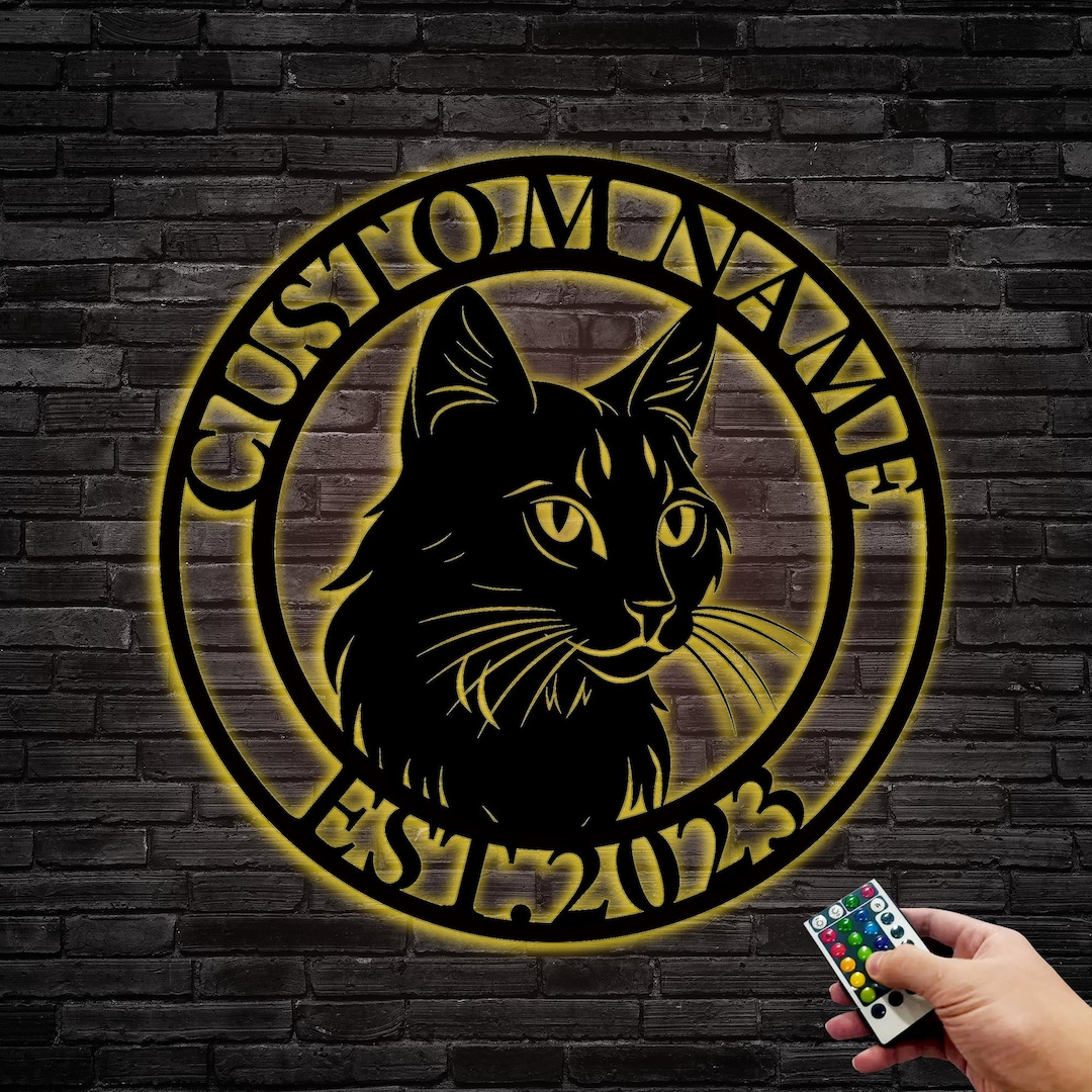 Personalized Cute Cat Sign Metal Wall Art,black Cat Wall Decor ...