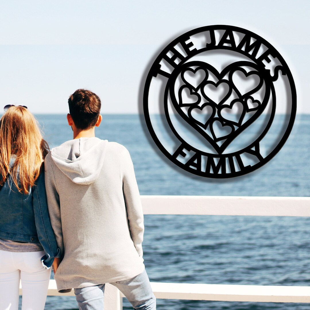 Custom Heart Metal Sign Metal Heart Family Name Sign Heart Metal Wall ...