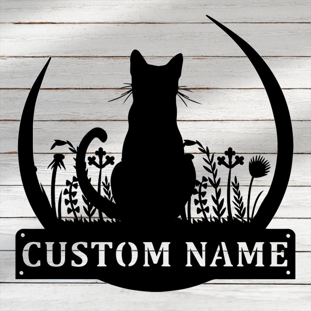 Personalized Cute Cat Sign Metal Wall Art,customized Cat Name Metal ...
