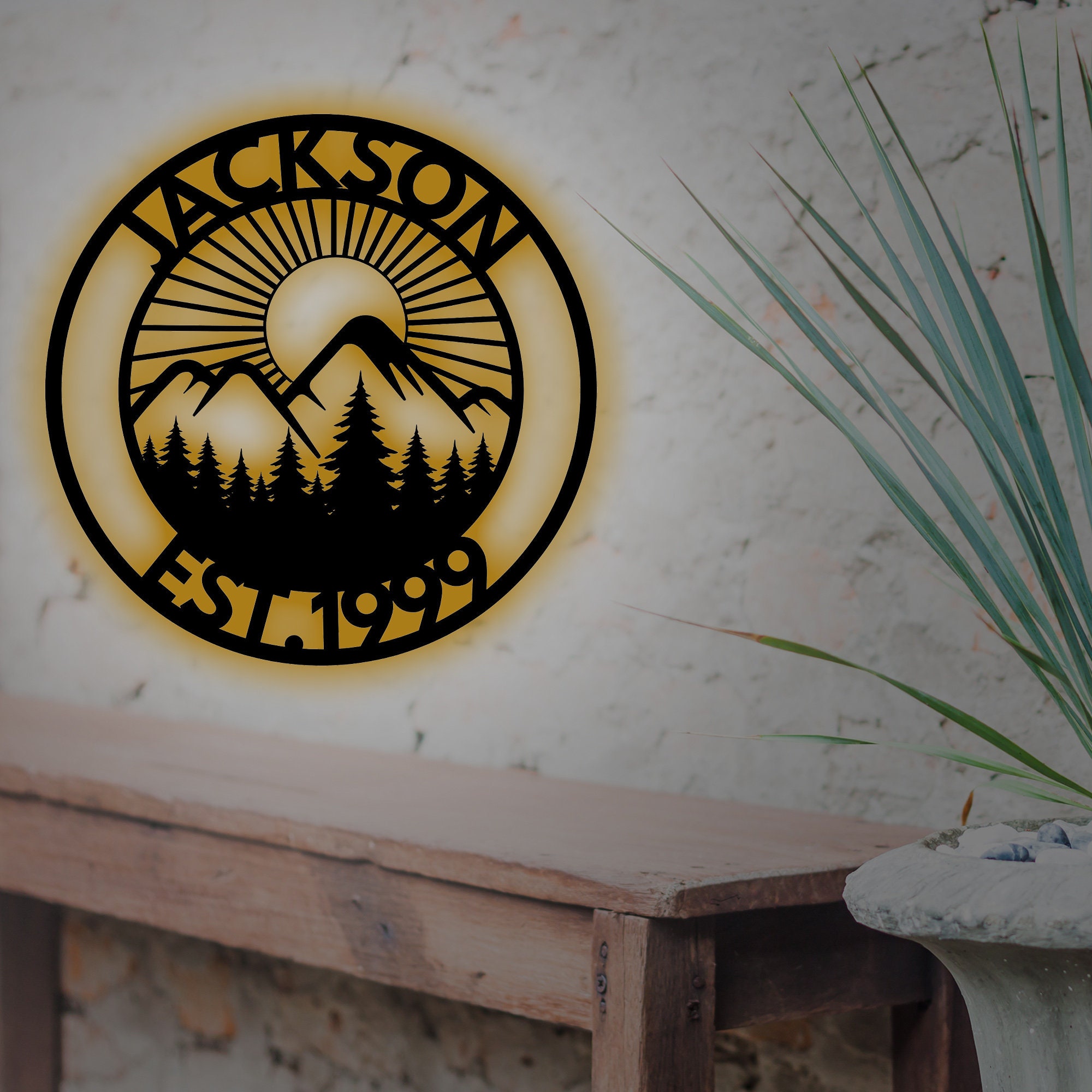 Personalized Metal Mountain Range Sign, Custom Outdoor Scene Sign, Name ...