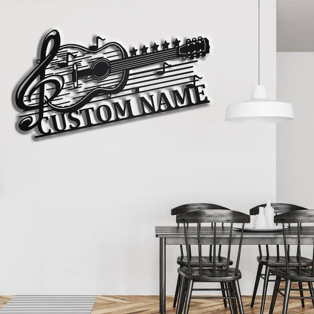 Custom Guitar Musical Metal Wall Art, Personalized Guitar Name Sign ...