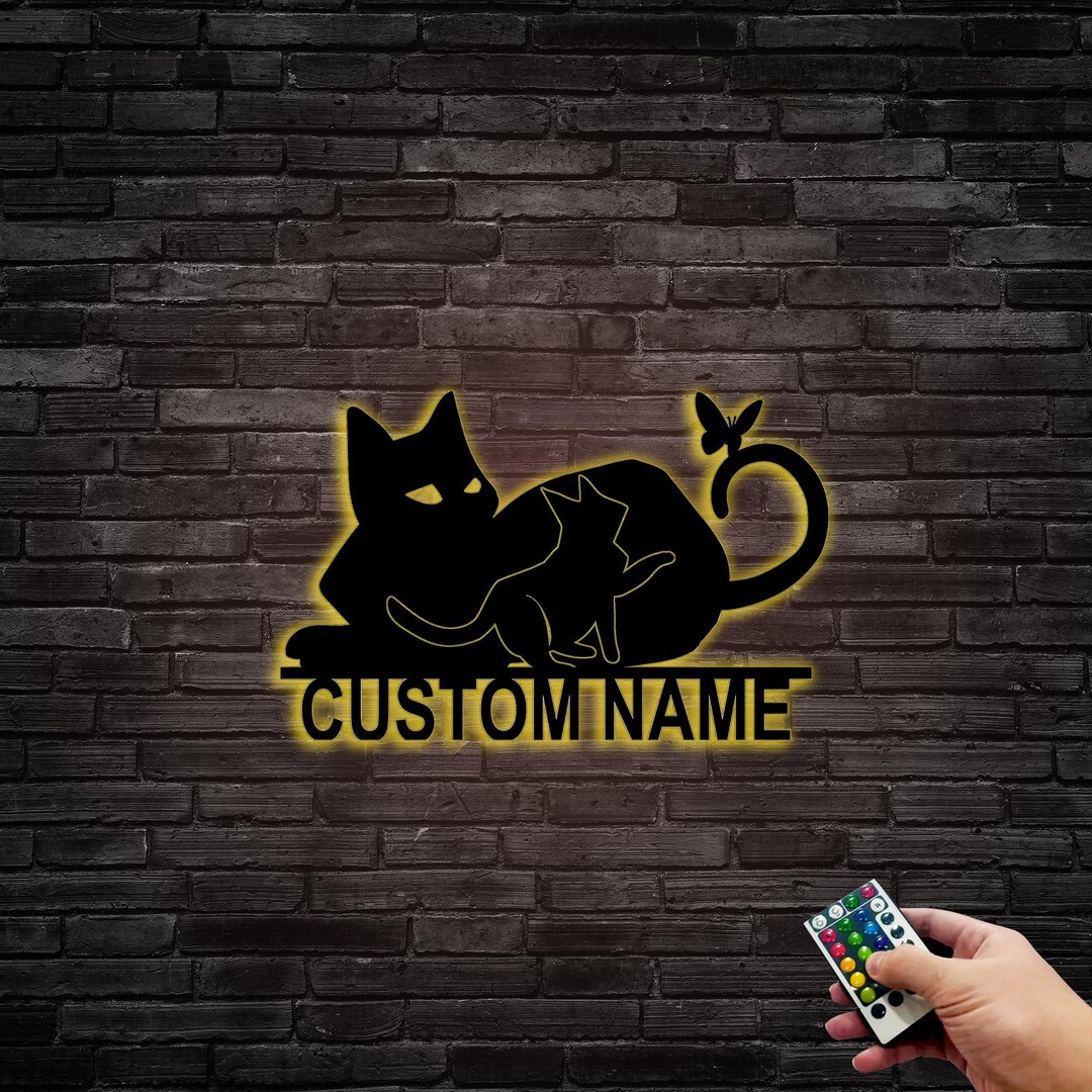 Personalized Black Cat Metal Wall Art,custom Cat Lover Last Name Signs ...