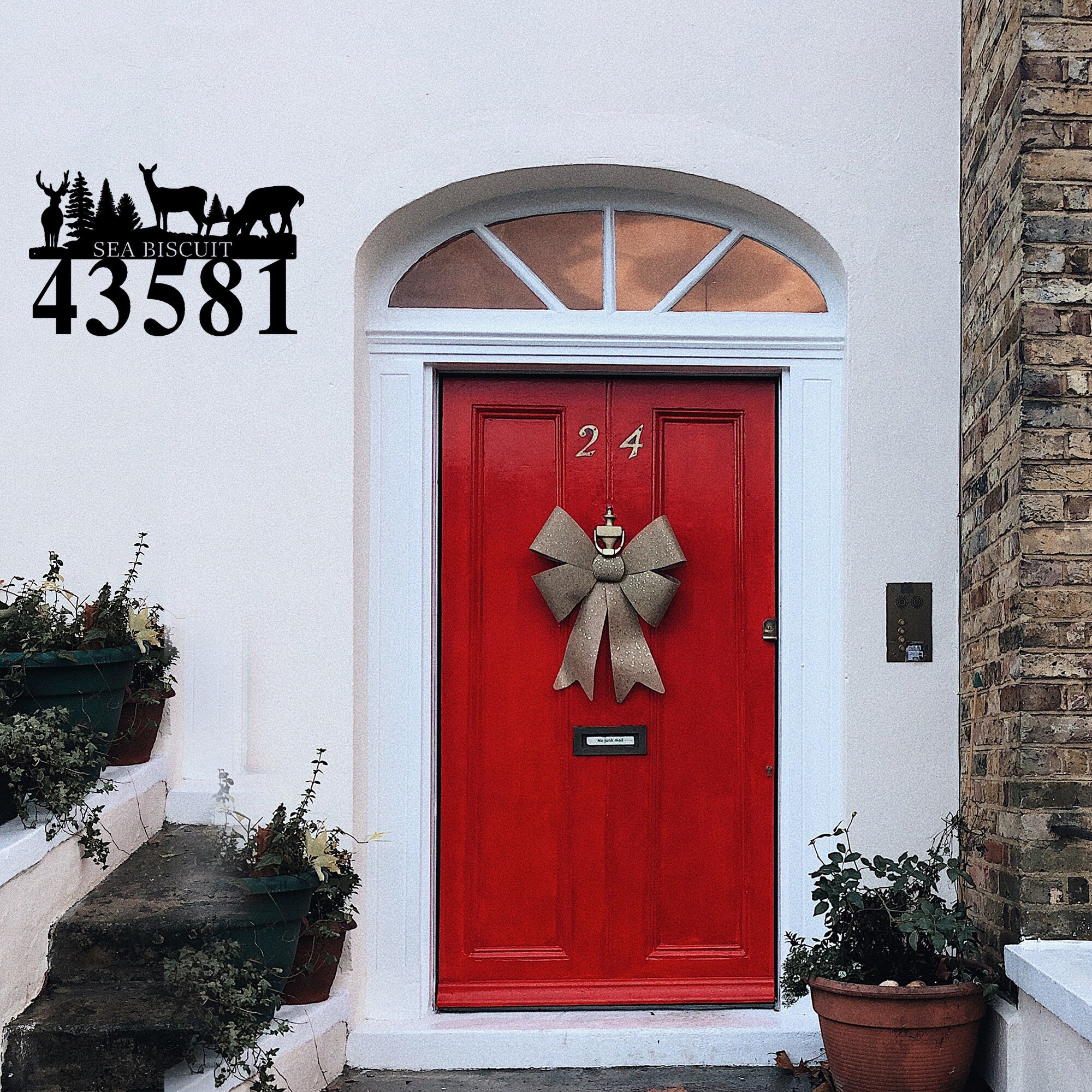 Custom Address Number Deer Hunting Metal Tree Stake, Deer Cabin Sign ...