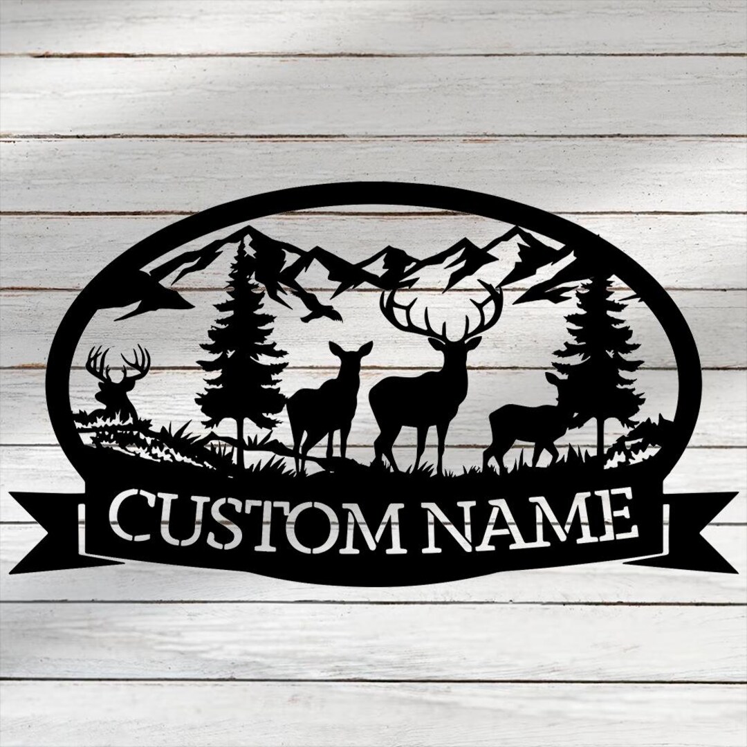 Personalized Elk Deer Name Sign,custom Metal Deer Family Scene Sign ...