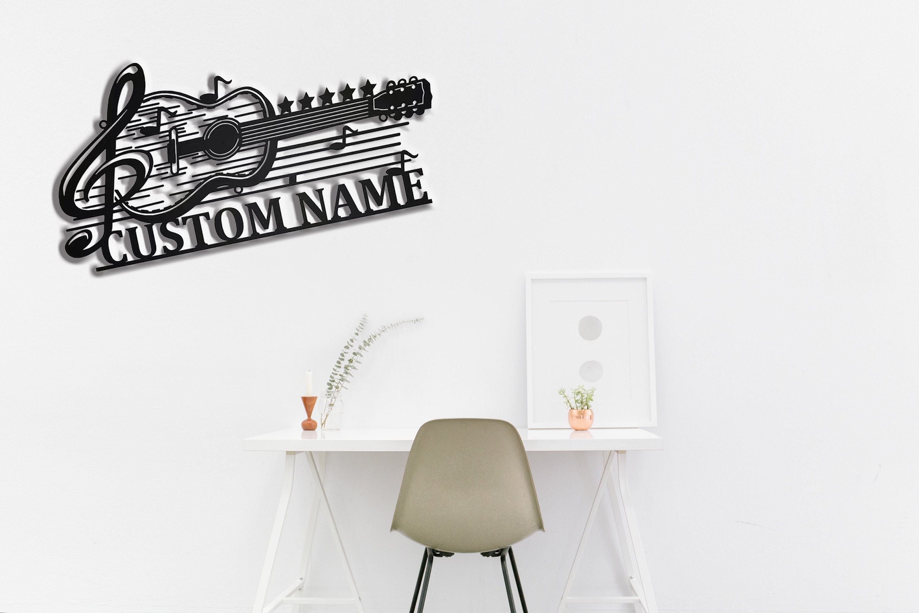 Custom Guitar Musical Metal Wall Art, Personalized Guitar Name Sign ...