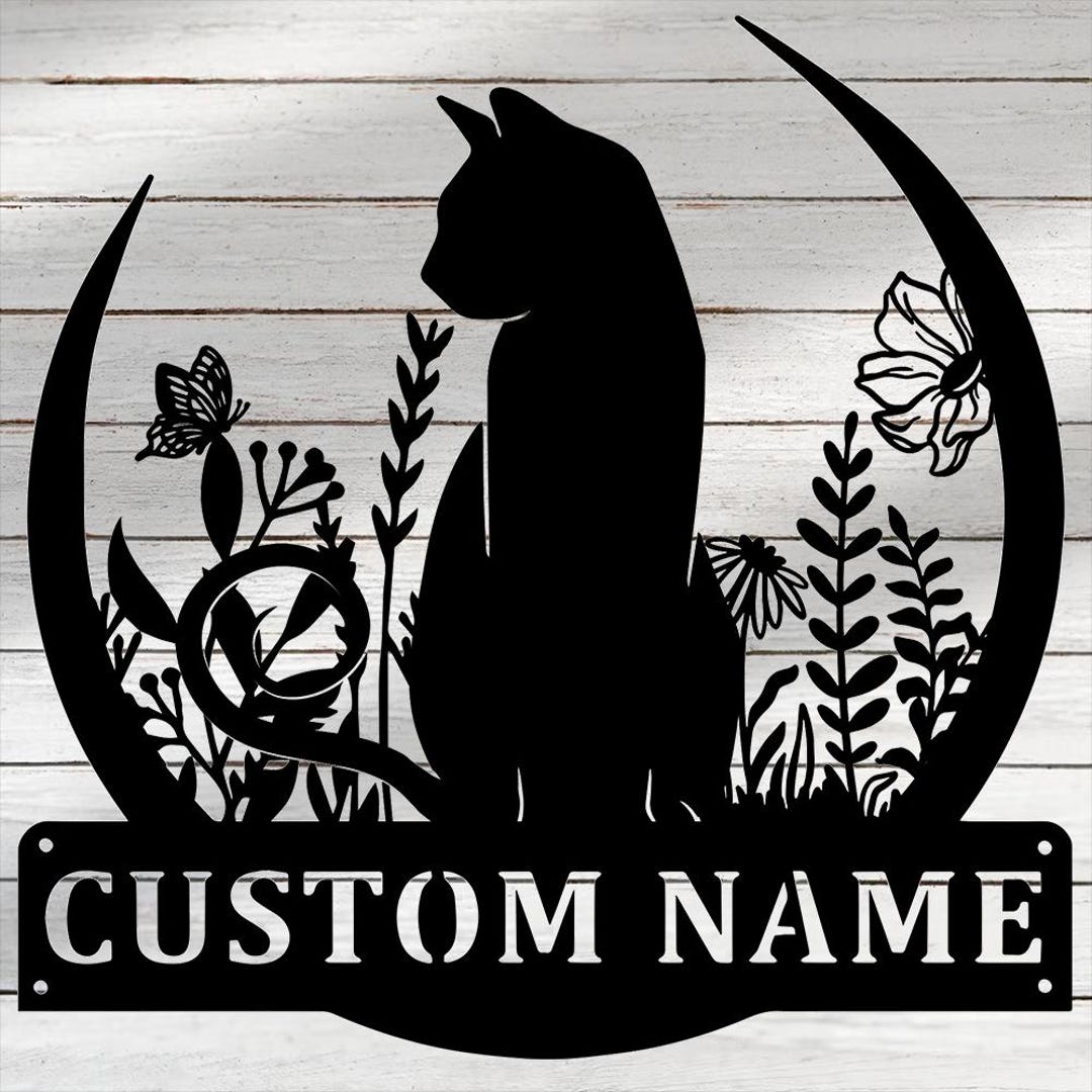 Personalized Cute Cat Sign Metal Wall Art,black Cat Wall Decor ...