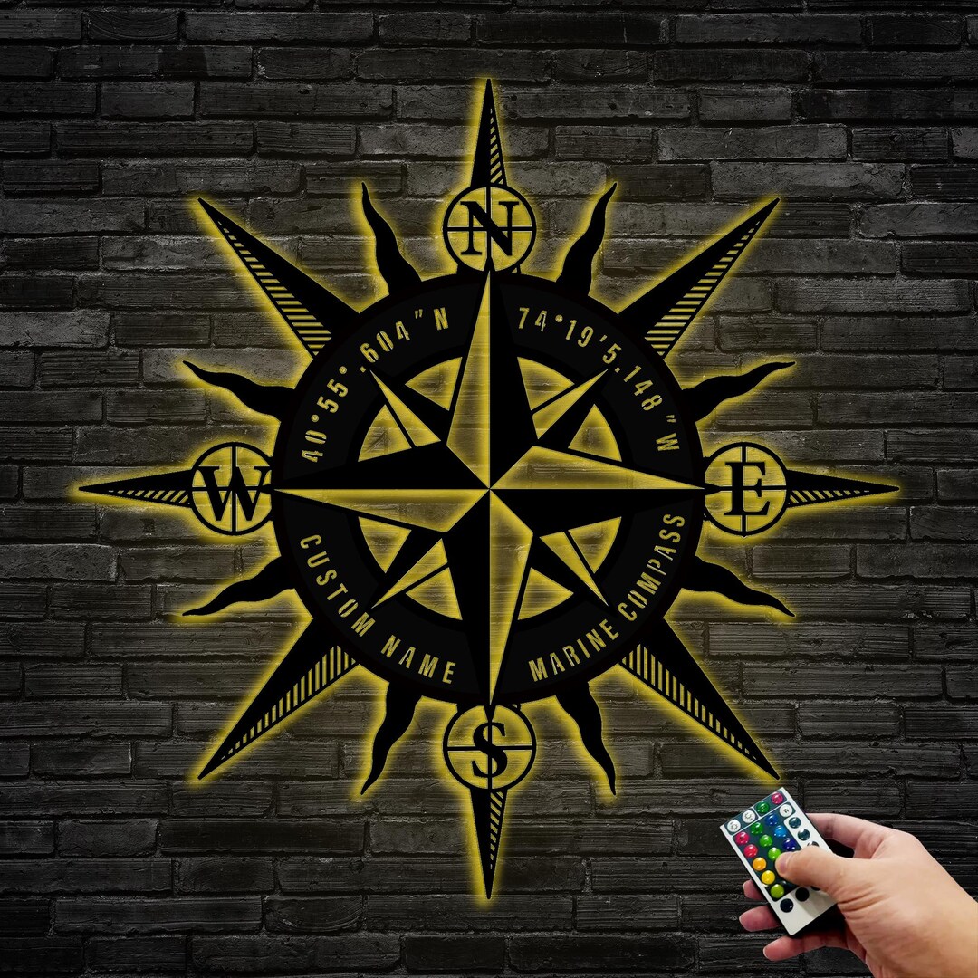 Personalized Metal Sun Compass Sign,custom Compass Metal Sign With LED ...