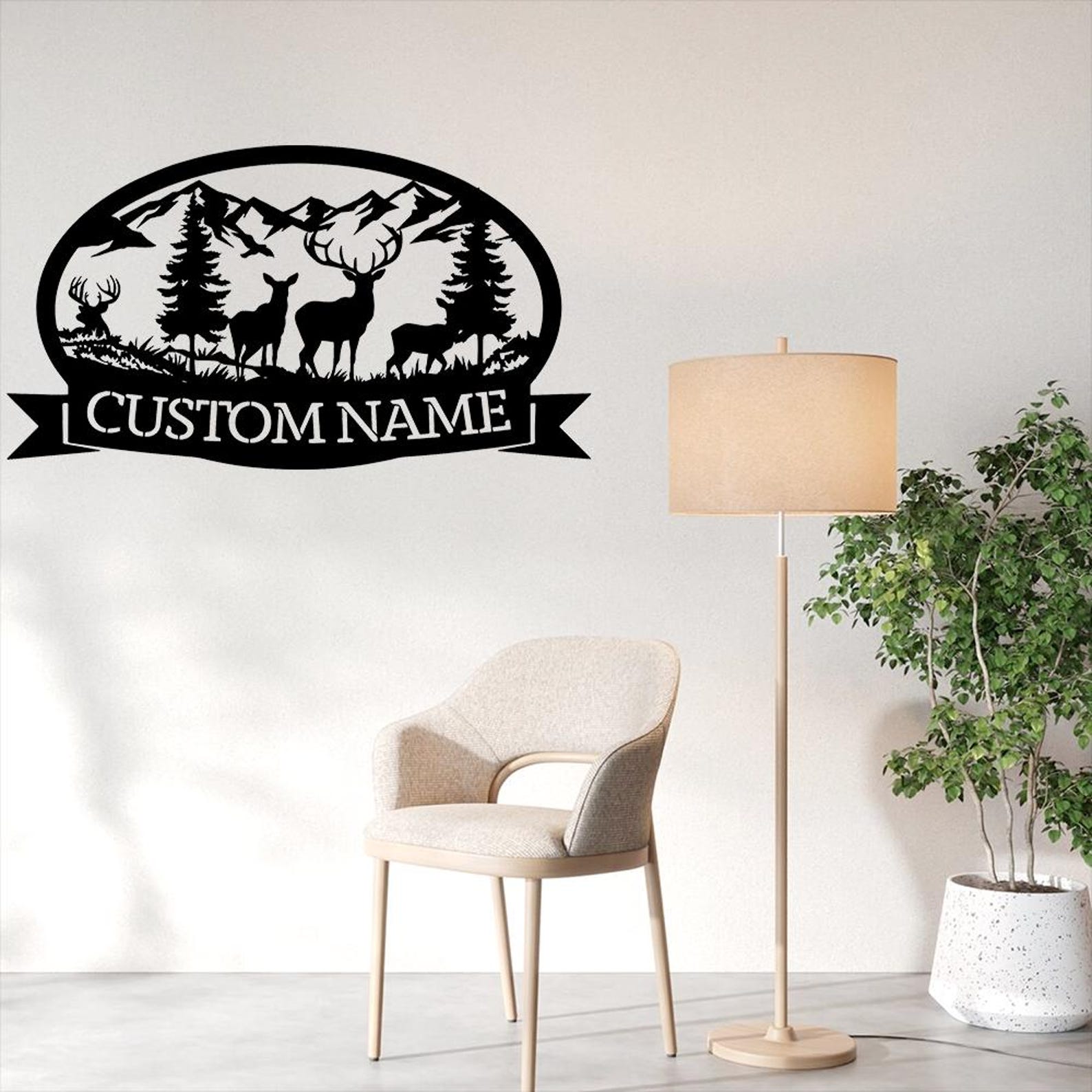 Personalized Elk Deer Name Sign,custom Metal Deer Family Scene Sign ...