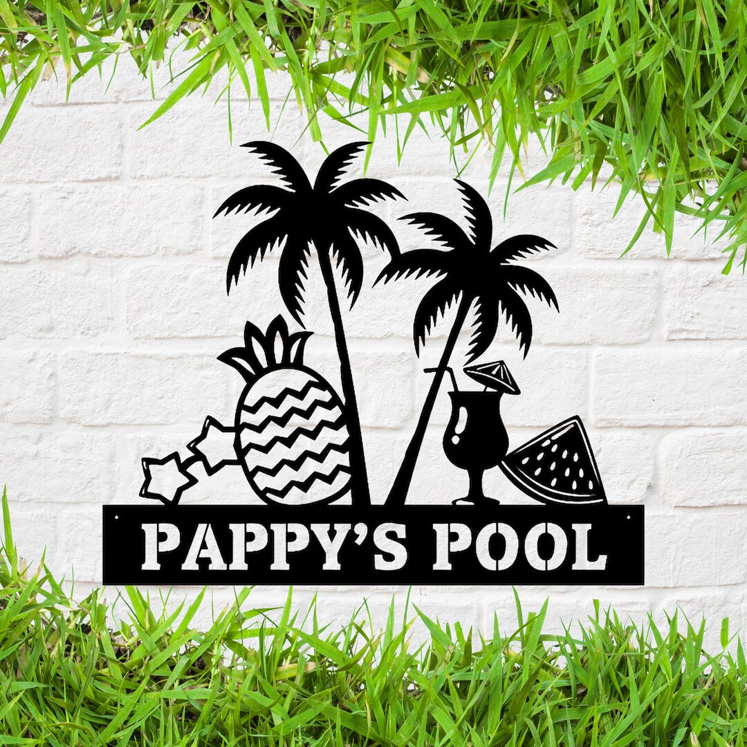 Pool Palm Tree Metal Sign, Custom Beach House Metal Wall Art ...