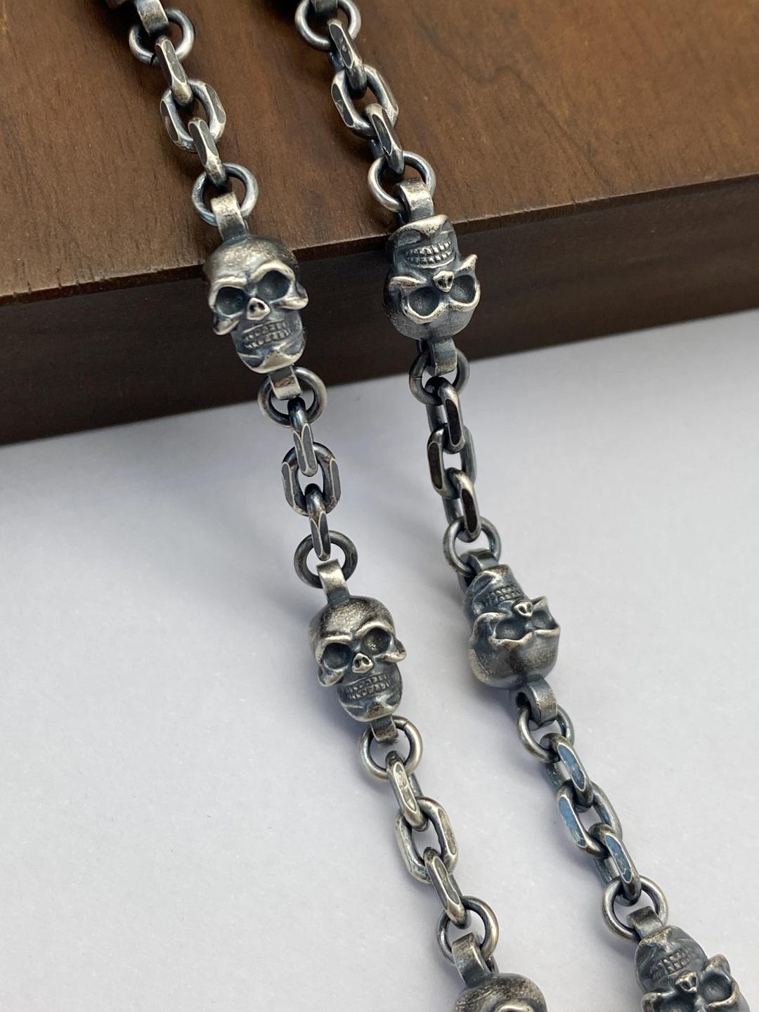 Oxidized Sterling Silver Skull Chain Necklace - Gothic Jewelry (6mm) - Etsy
