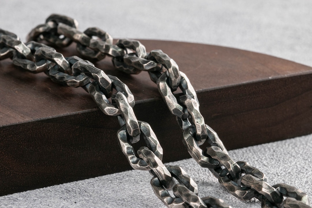 Men's Oxidized Sterling Silver Chunky Chain Necklace - 10mm - Etsy