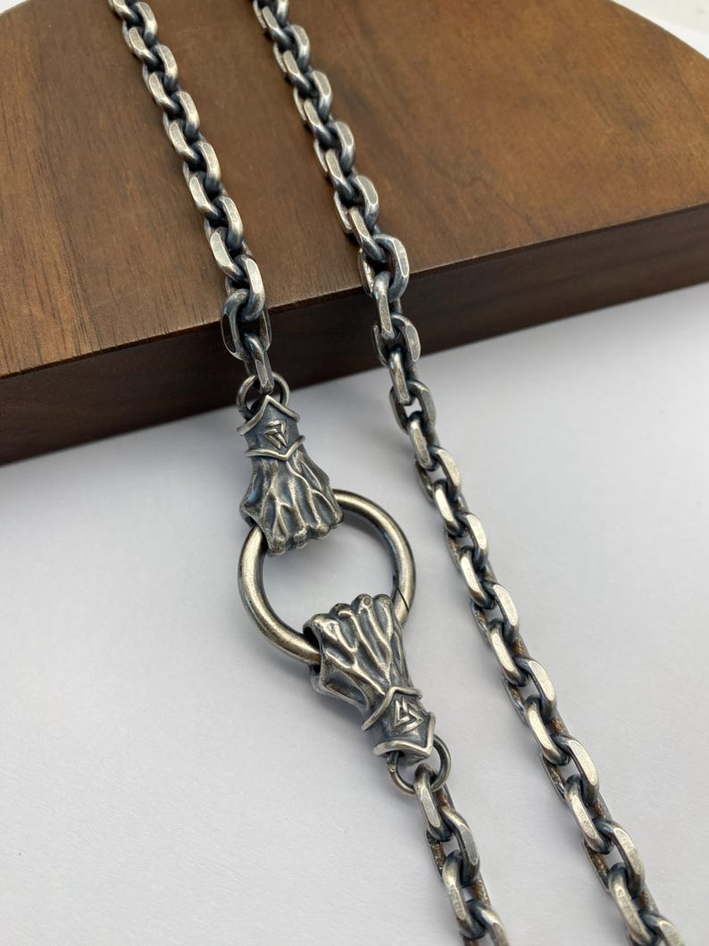 Mens Silver Chain Fist Necklace 925 Sterling Silver 6mm - Etsy