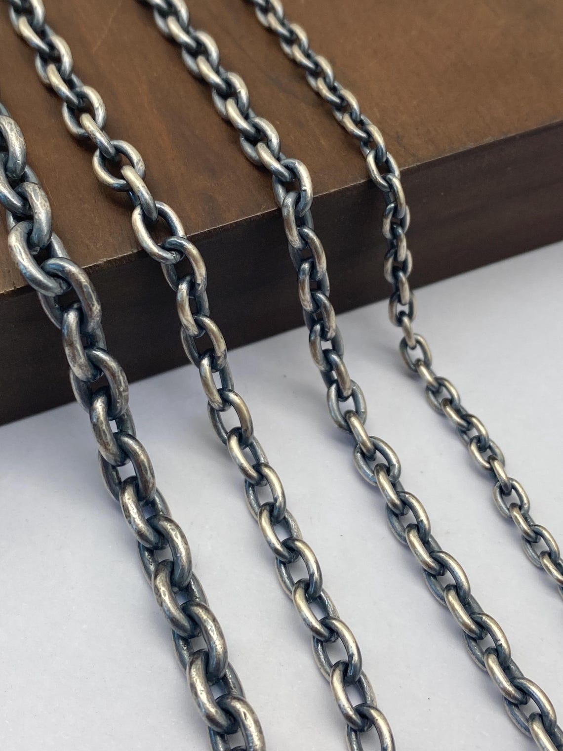 Mens Oxidized Sterling Silver Cable Chain - Etsy