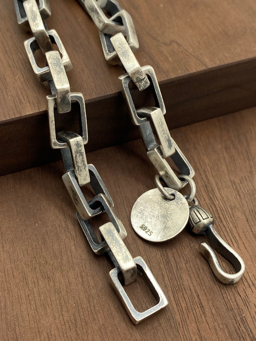 Engraved Necklace Silver Chain,rectangle Chain,mens Necklace, 925 ...