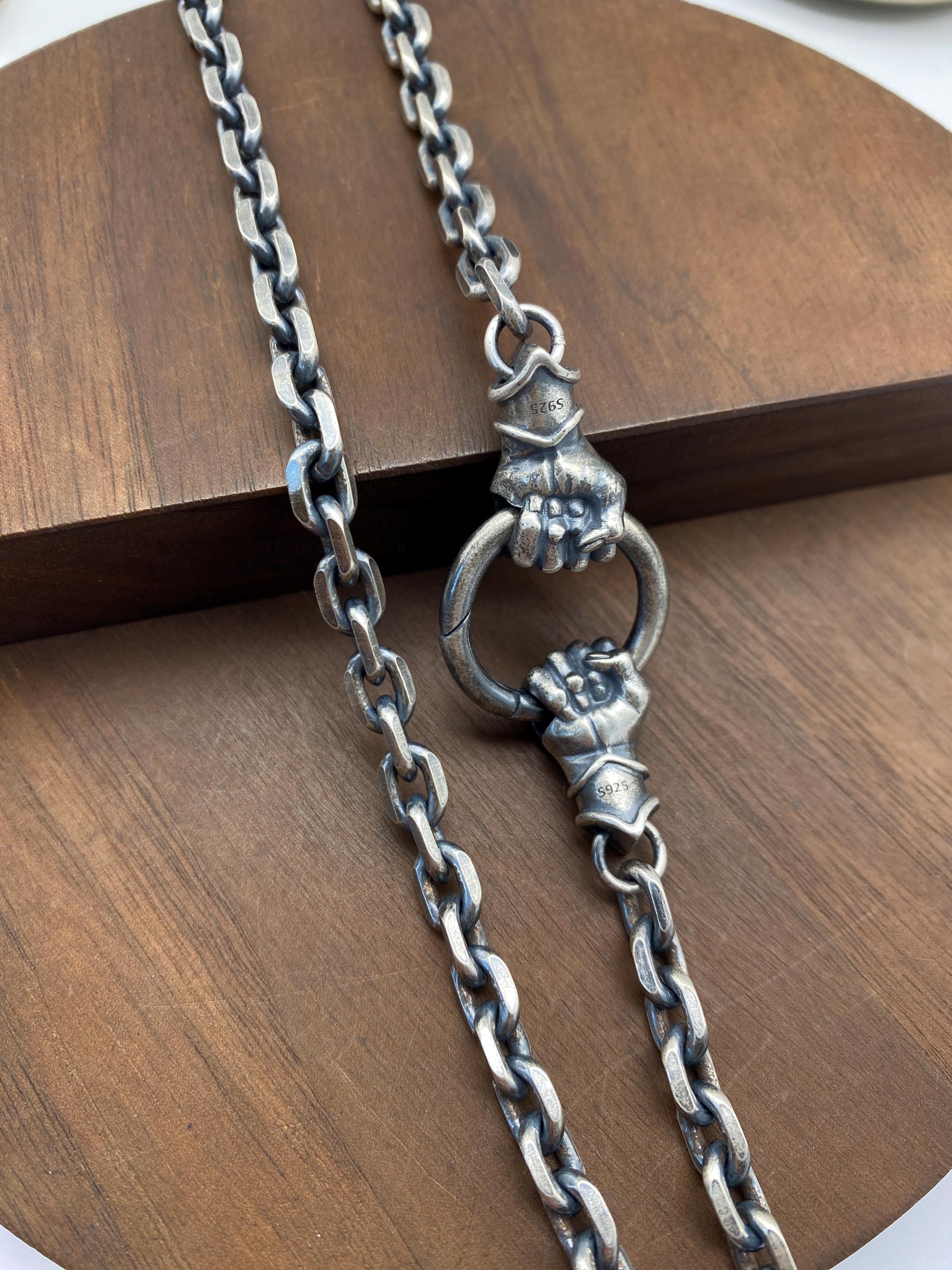 Mens Silver Chain Fist Necklace 925 Sterling Silver 6mm - Etsy