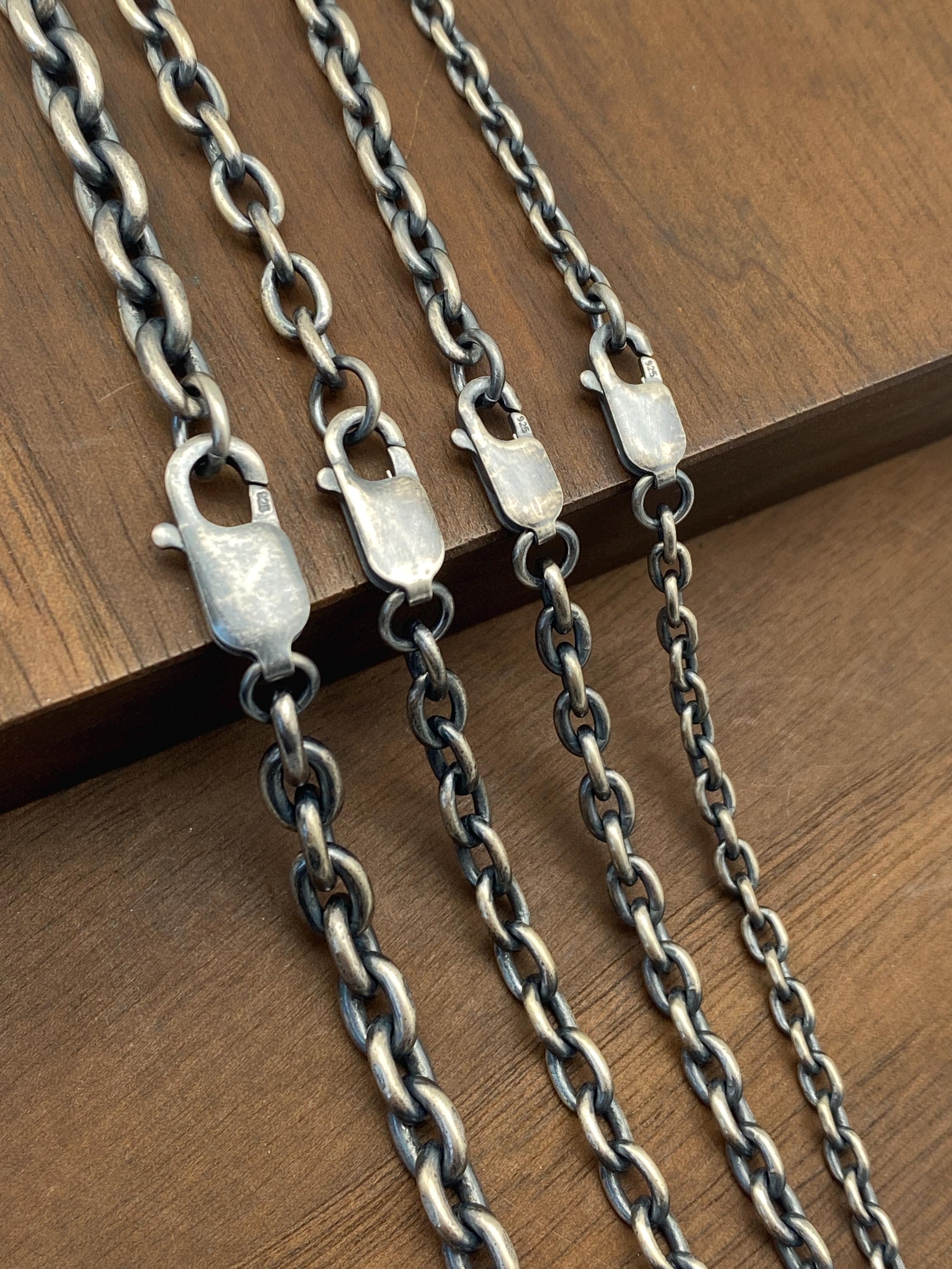 Mens Oxidized Sterling Silver Cable Chain - Etsy