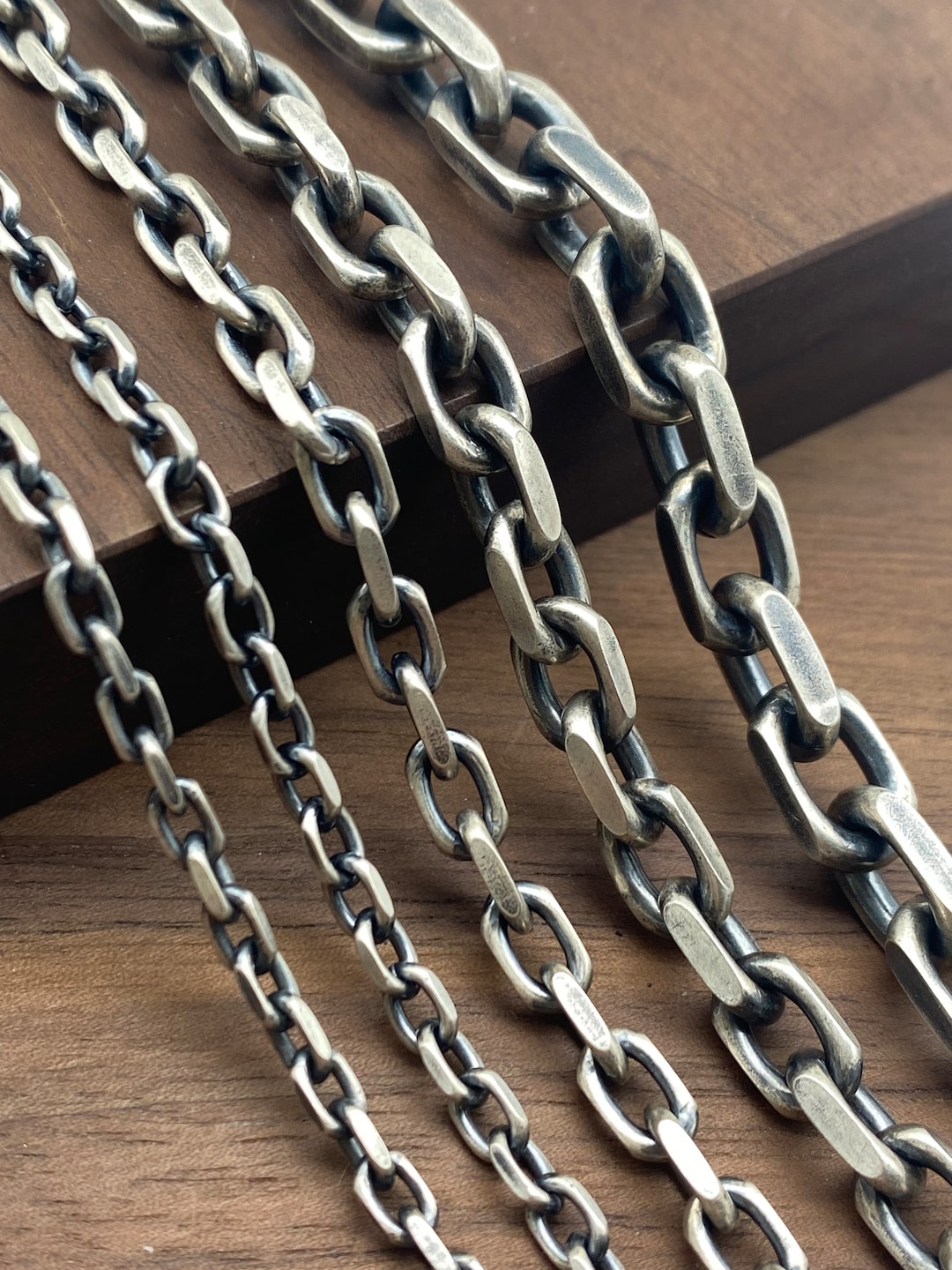 Mens Silver Chain Silver Cable Chain 925 Oxidized Silver Chain Sterling ...