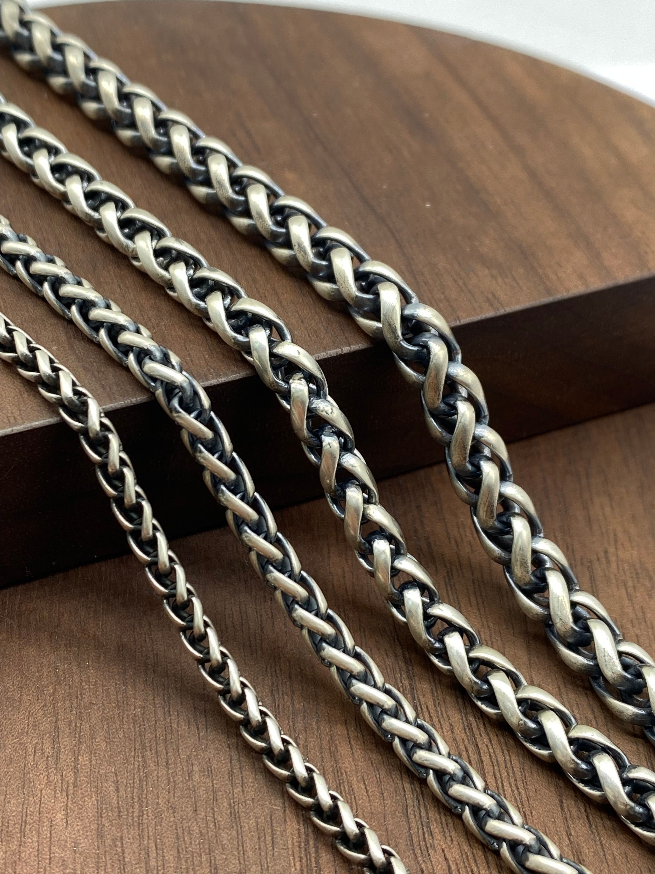 Oxidized Sterling Silver Wheat Chain: Foxtail Braid, 3-6mm - Etsy