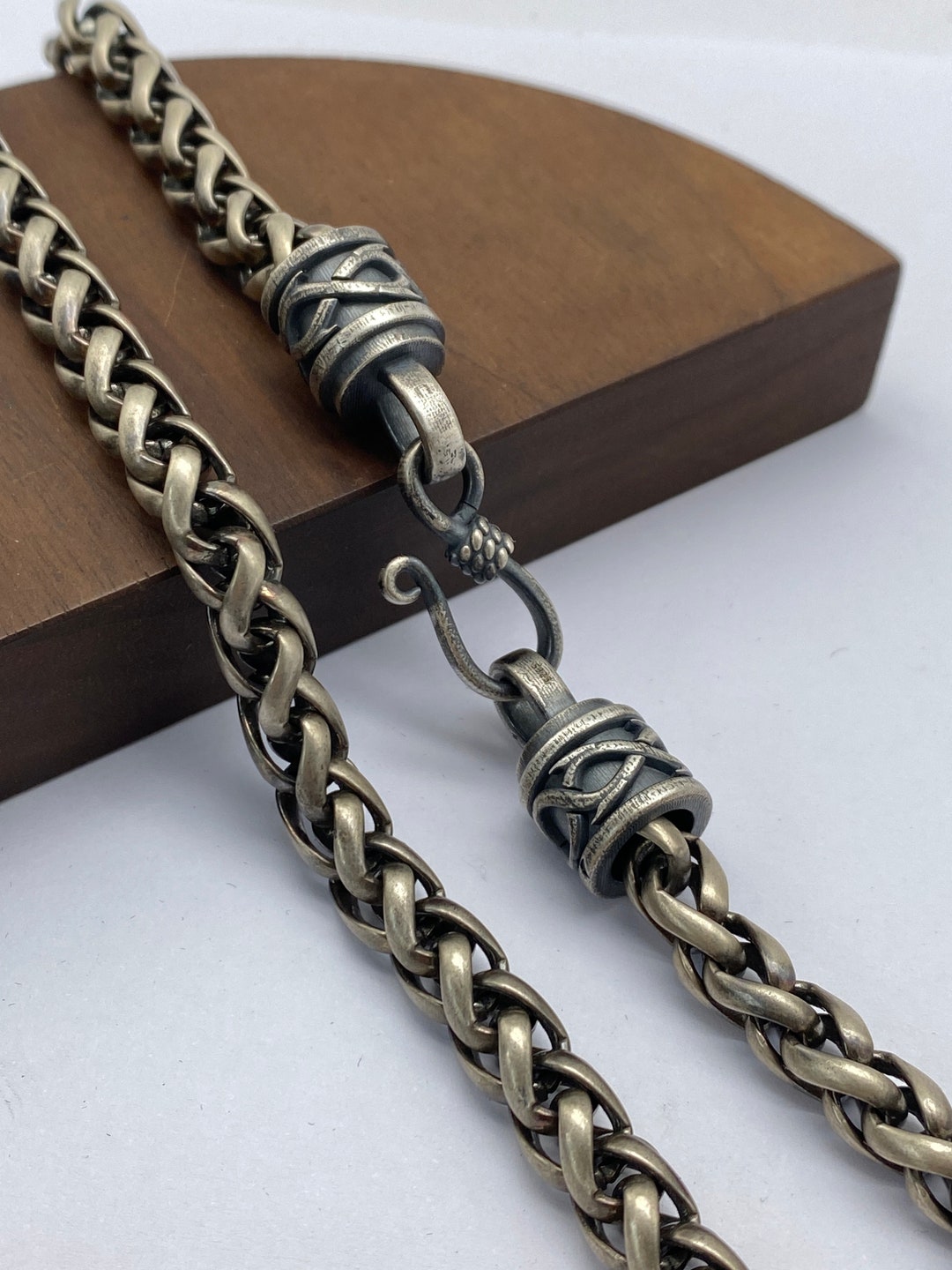Mens Silver Chain Silver Bracelet Viking Necklace Wheat Chain Foxtail ...