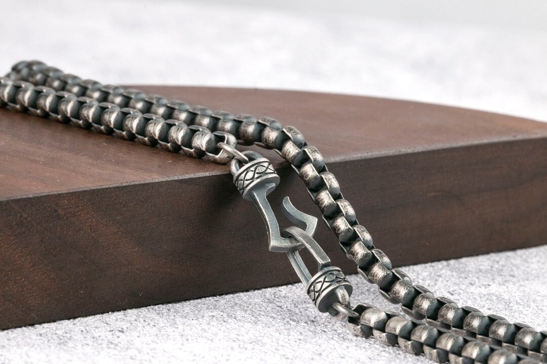 5mm Box Chain Viking Necklace Round Box Chain Oxidized 925 Sterling ...