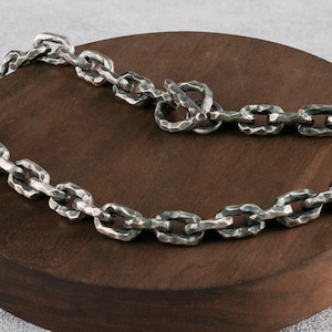 Men's Oxidized Sterling Silver Chunky Chain Necklace - 10mm - Etsy