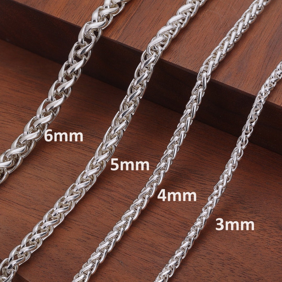 Mens Silver Chain Foxtail Chain Braid Chain 925 Sterling Silver 3mm 4mm ...
