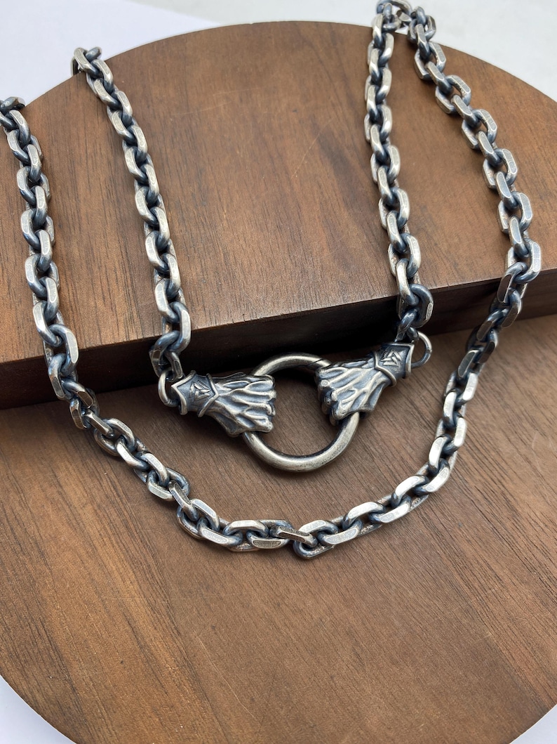 Mens Silver Chain Fist Necklace 925 Sterling Silver 6mm - Etsy