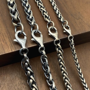 Oxidized Sterling Silver Wheat Chain: Foxtail Braid, 3-6mm - Etsy