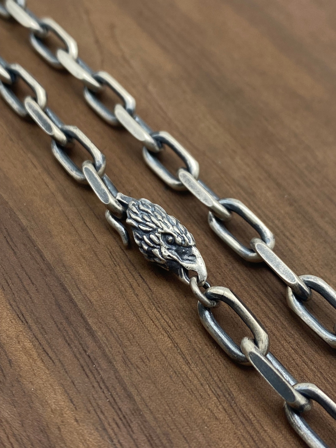 Mens Silver Chain Eagle Necklace Eagle Hook Cable Chain Flat Cable ...