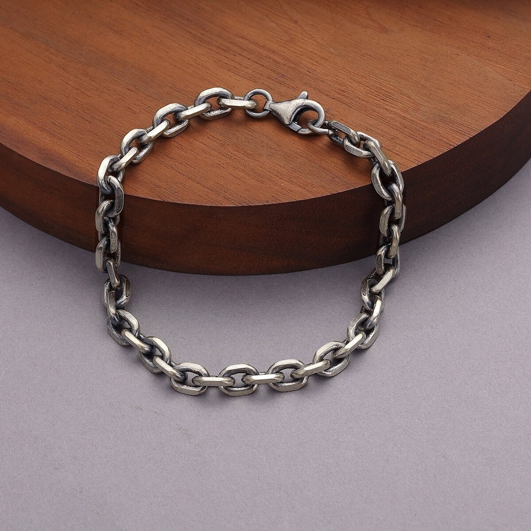S925 Silver Link Chain Bracelet - Oxidized Finish - Etsy