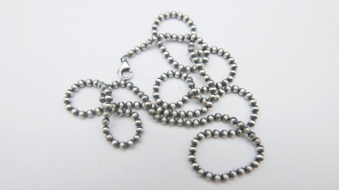925 Sterling Silver Beads Chain Necklace - Oxidized/white Silver - Etsy