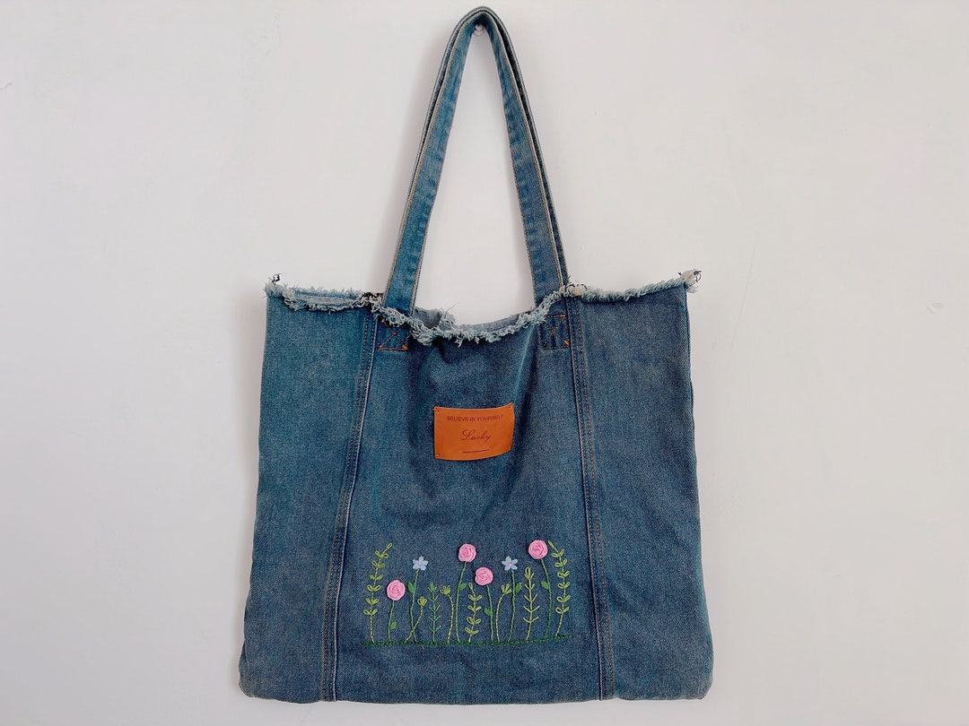 Hand Embroidered Washed Denim Bag Hand Embroidery Cute Small - Etsy