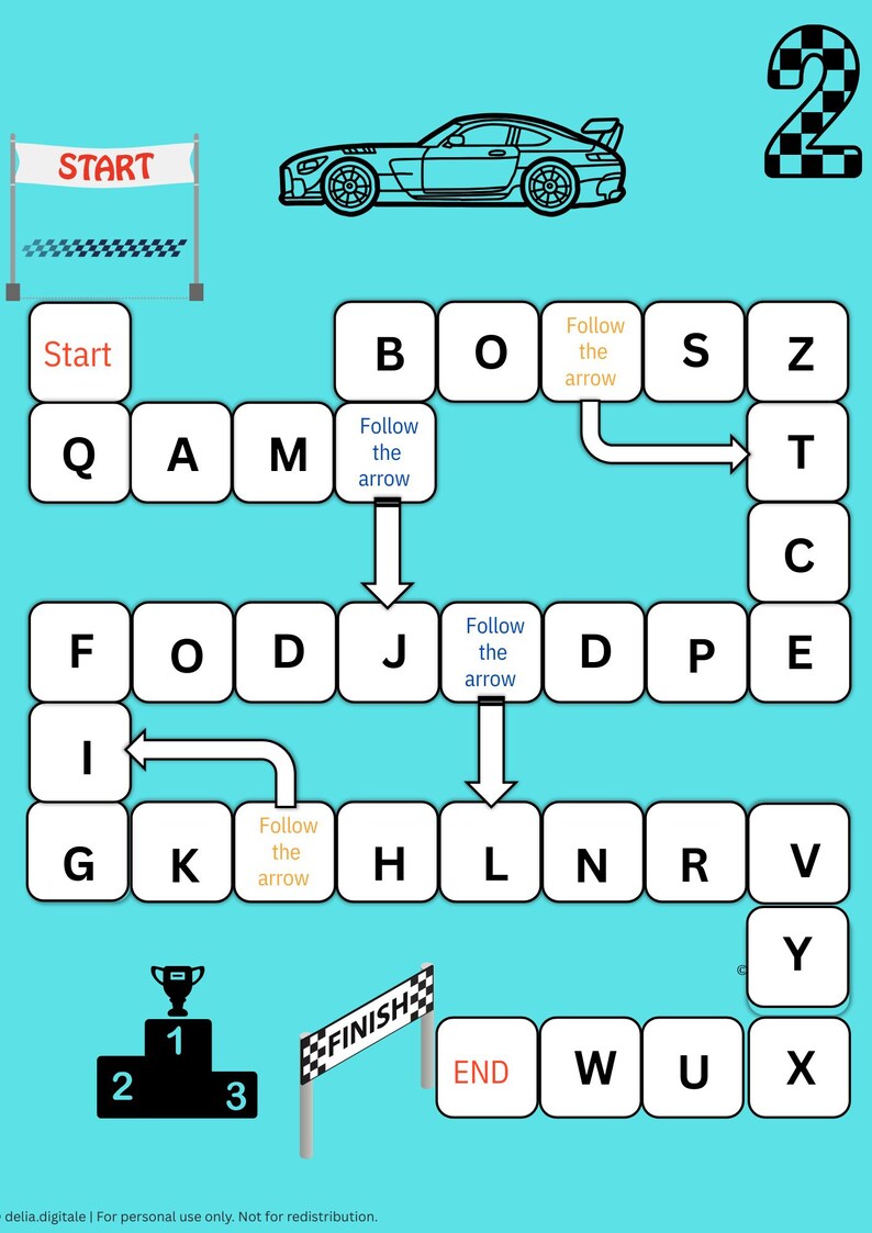 Printable Car-themed Board Game for Kids, Alphabet & Number Tracing ...