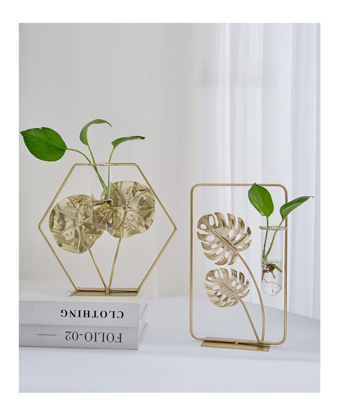 5 Styles Creative Hydroponic Glass Vase With Metal Holder,gold Iron ...